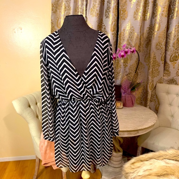 Express | Dresses | Black And White Chevron Pattern Dress | Poshmark